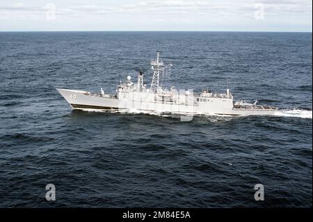 An elevated port beam view of the guided missile frigate DE WERT (FFG ...