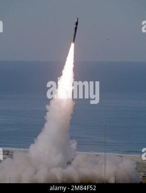 LGM-118A Peacekeeper flight test missile 10 lifts off during the second ...