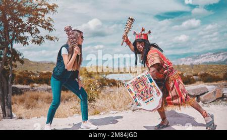 Representation of Inca warrior dressed and with battle, preHispanic ...