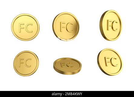 3d illustration Set of gold Comorian franc coin in different angels on ...