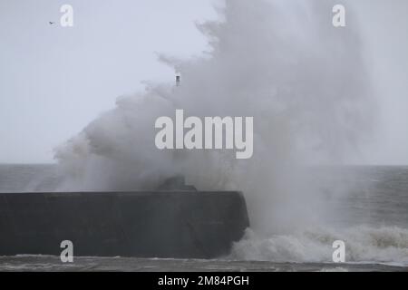 Aberystwyth Wales UK weather 12th January 2023 . Fierce winds hit the ...
