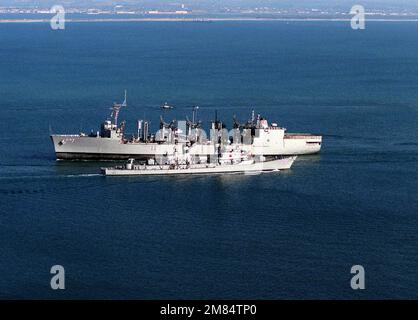 The guided missile destroyer USS GOLDSBOROUGH (DDG-20) departs from the ...