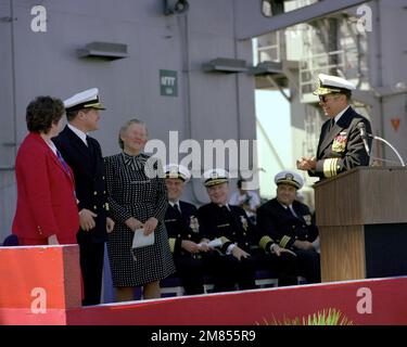 CAPT. Thomas A. Mercer speaks during the change of command ceremony ...