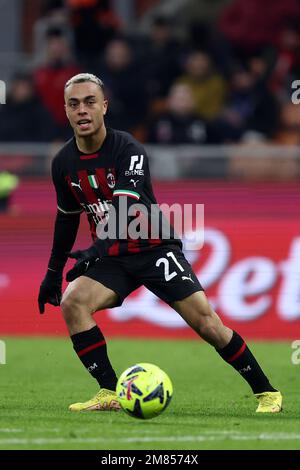 Sergino Dest of AC Milan in action during Coppa Italia 2022/23 football ...