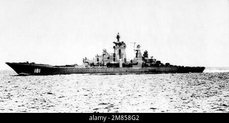 A port bow view of the Soviet Kirov Class nuclear-powered missile ...