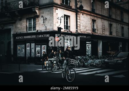 Paris, France, Women riding Bicycles, cycling, Bike Path, Street Scene ...