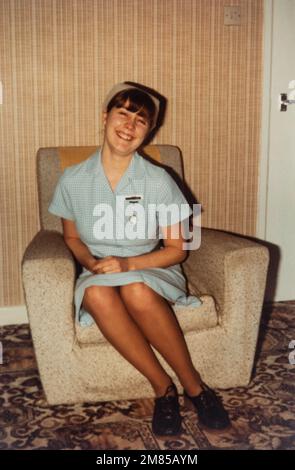 Student nurse in nurses uniform, archival photo from about 1980 Stock ...