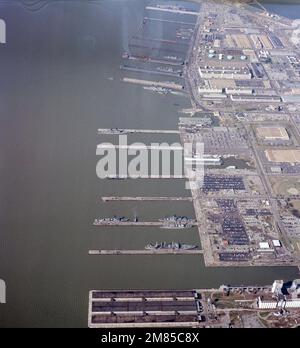 A view of the piers on Naval Station Norfolk from aboard the ...