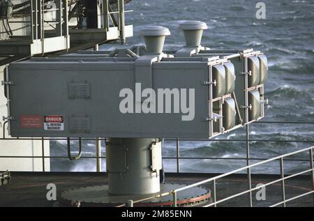 A Mark 29 box launcher for RIM-7 Sea Sparrow missiles aboard the ...