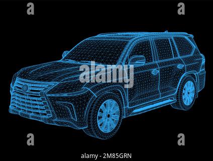 Holographic smart car interface digital projection on blue background ...