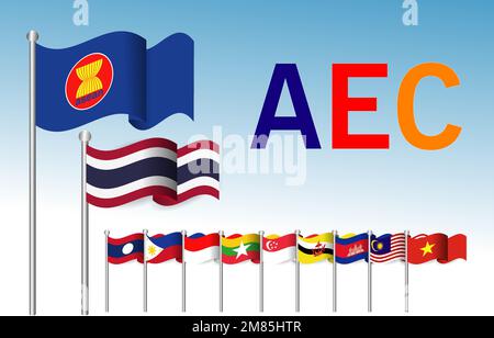 Asean Economic Community flag symbols. Vector illustration Stock Vector ...