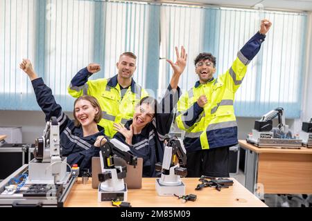 Engineer celebrate success examination passed on maintenance and ...