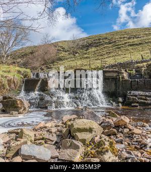 Waterfall on Ettersgill Beck, Teesdale in a wintry landscape Stock ...