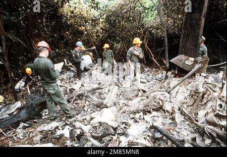 The wreckage of an Air Force KC-135 Stratotanker lies scattered in the ...