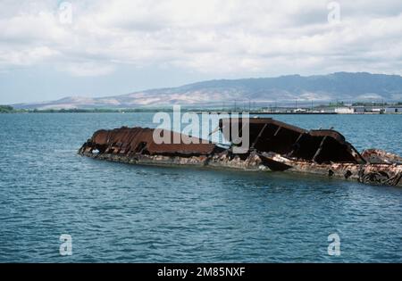A view of the wreck of the former battleship/target ship USS UTAH (BB ...