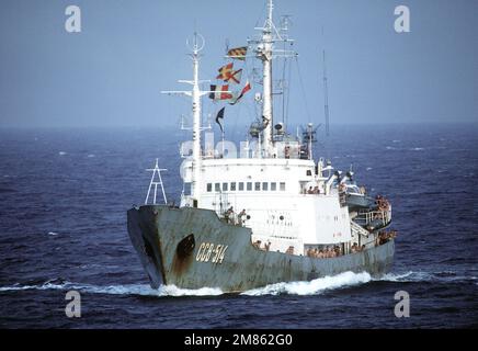 A port bow view of the Soviet Moma class intelligence collector Ekvator ...
