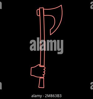 Neon war axe in hand use arm poleaxe red color vector illustration ...