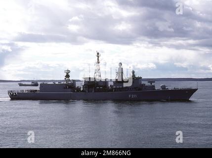 A starboard beam view of the West German frigate FGR KOLN (F-211 ...