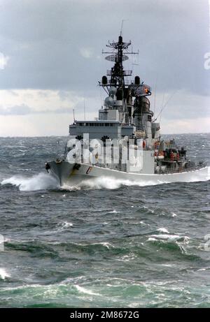 A port bow view of the West German frigate FGS BREMEN (F-207) during ...