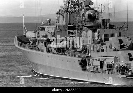 A port quarter view of the Soviet Krivak I class frigate Zharky ...