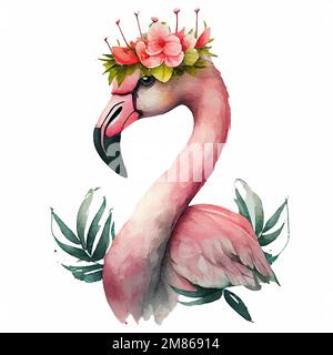Cute Watercolor Pink Flamingo Princess Stock Vector Image & Art - Alamy