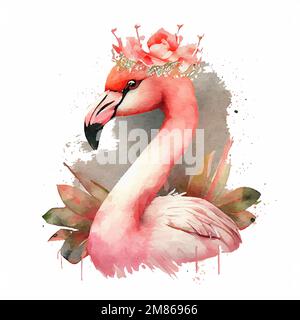 Cute Watercolor Pink Flamingo Princess Stock Vector Image & Art - Alamy