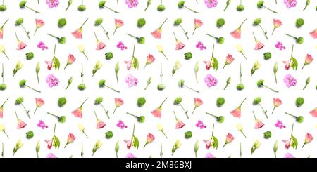 Many different scattered flowers on white background. Pattern for ...