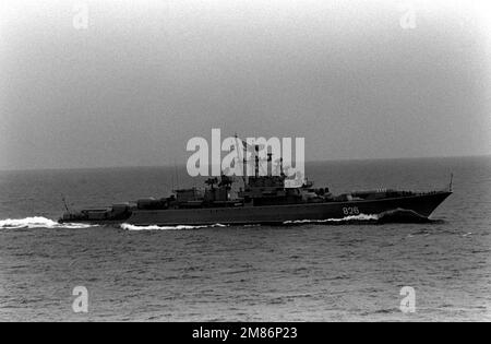 A starboard beam view of the Soviet Krivak I class guided missile ...