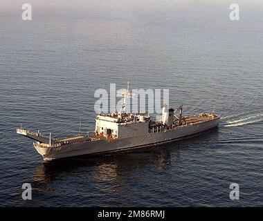USS Bristol County (LST-1198) underway off the coast of Southern California on 13 November 1986 ...