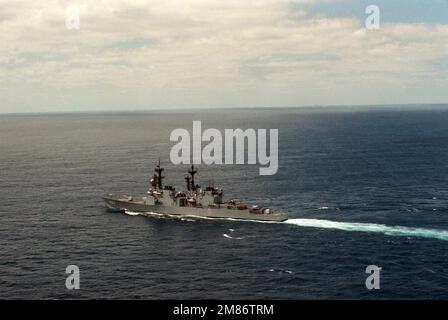 An aerial port quarter view of the Spruance class destroyer USS MERRILL ...