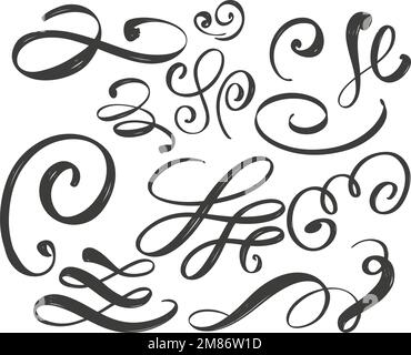 collection of abstract curlicues, isolated strokes on a white ...