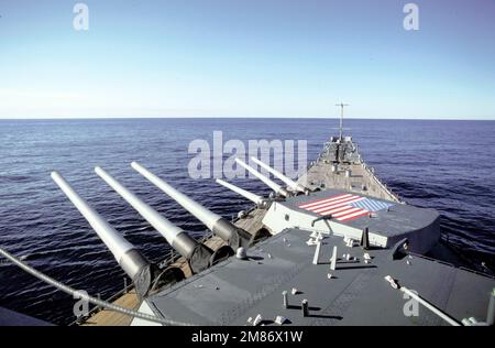 The No. 1 Mark 7 16-inch/50-cal. gun turret of the battleship USS IOWA ...