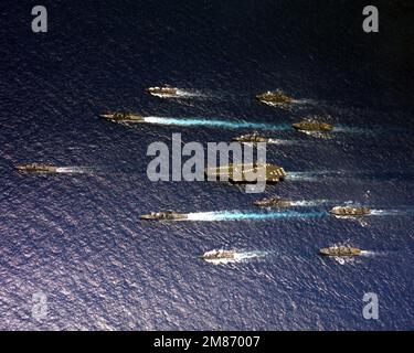 An overhead view of the nuclear-powered aircraft carrier USS THEODORE ...