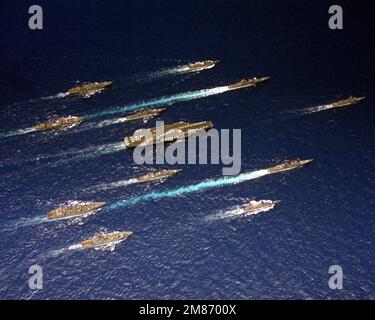 An overhead view of the nuclear-powered aircraft carrier USS ABRAHAM ...