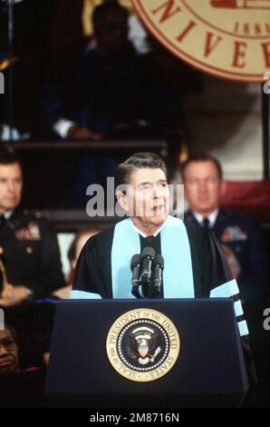 President Ronald Reagan gives graduation address to the graduating ...