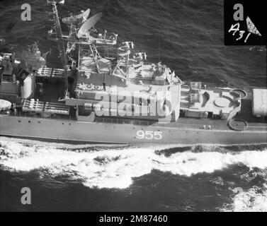 A starboard (amidships) view of the Soviet "Krivak II" class guided ...