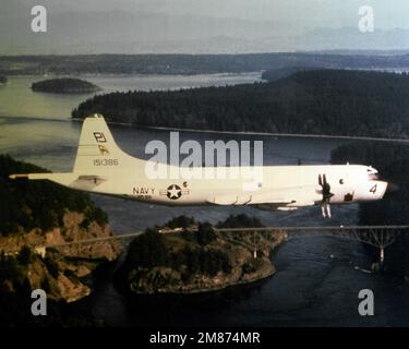 An air-to-air right side view of an S-3A Viking anti-submarine aircraft ...