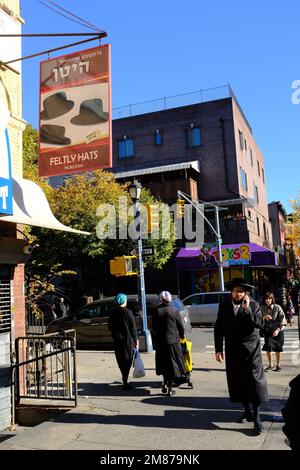 A street scene on Lee Avenue, the main street in Hasidic Williamsburg ...