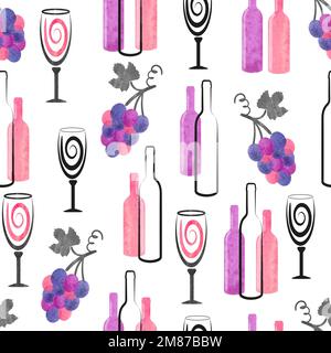 Grape and wine bottles seamless pattern Stock Vector Image & Art - Alamy
