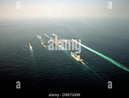 A port quarter view of the combat stores ship USNS MARS (T-AFS-1) and ...