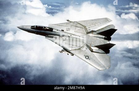 An air-to-air overhead view of a Fighter Squadron 32 (VF-32) F-14A ...