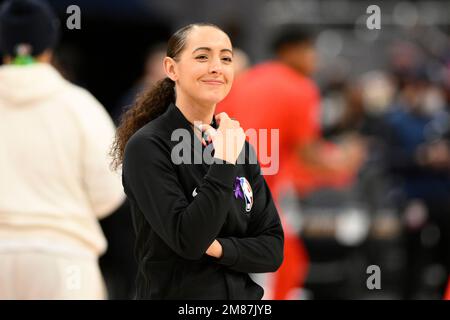 Referee Ashley Moyer-Gleich (13) in the first half of an NBA basketball ...