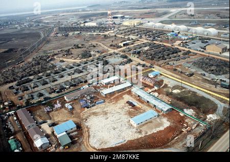 An aerial view of the tent city complex set up for the joint U.S./South ...