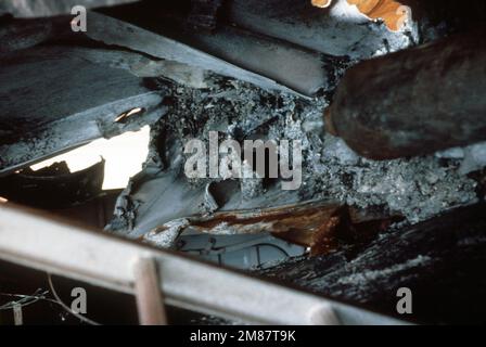 Damage sustained by the guided missile frigate USS STARK when it was ...