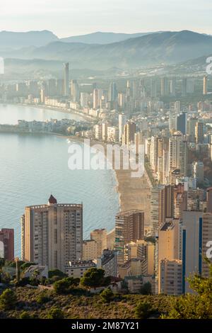 The city of Benidorm at sunset seen from Benidorm Cross Stock Photo - Alamy
