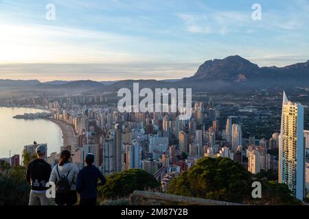 The city of Benidorm at sunset seen from Benidorm Cross with Puig ...
