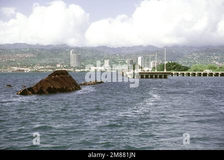 A view of the wreck of the former battleship/target ship USS UTAH (BB ...