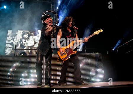 Live-photo of Paweł Mąciwoda, base player of the German hard rock band ...