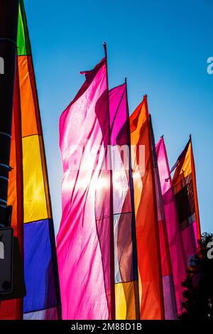 Colorful flags line the Thanksgiving Day Parade route; Philadelphia ...