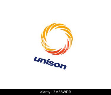 Unison Networks, rotated logo, white background Stock Photo - Alamy